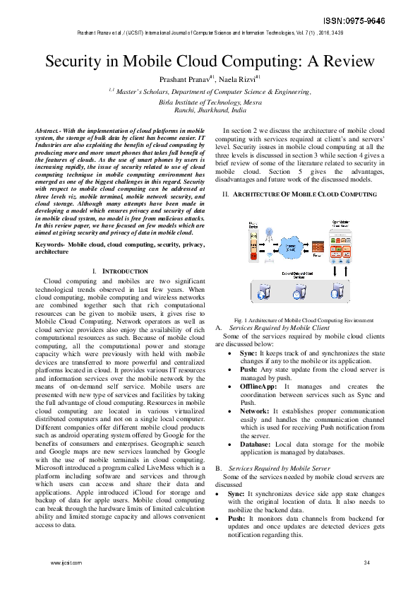 Pdf Security In Mobile Cloud Computing A Review