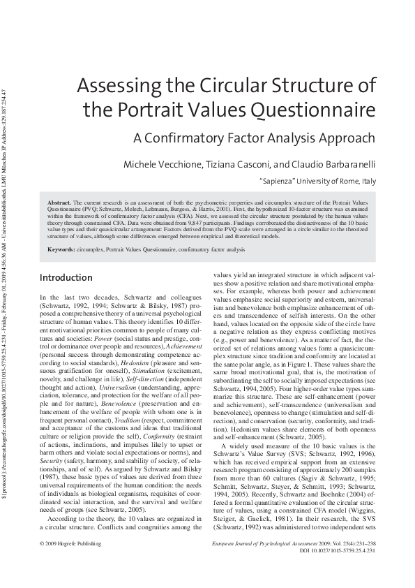 (PDF) Assessing the Circular Structure of the Portrait Values Questionnaire