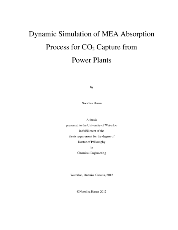 (PDF) Dynamic simulation of MEA absorption process for CO2 capture from ...