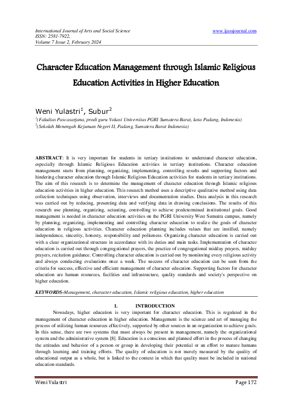 (PDF) Character Education Management through Islamic Religious ...