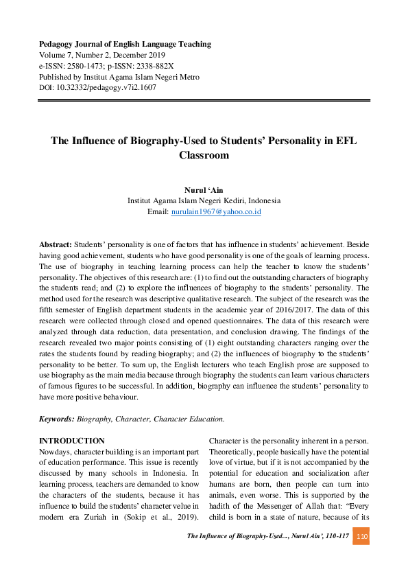 (PDF) The Influence of Biography-Used to Students' Personalities in EFL ...