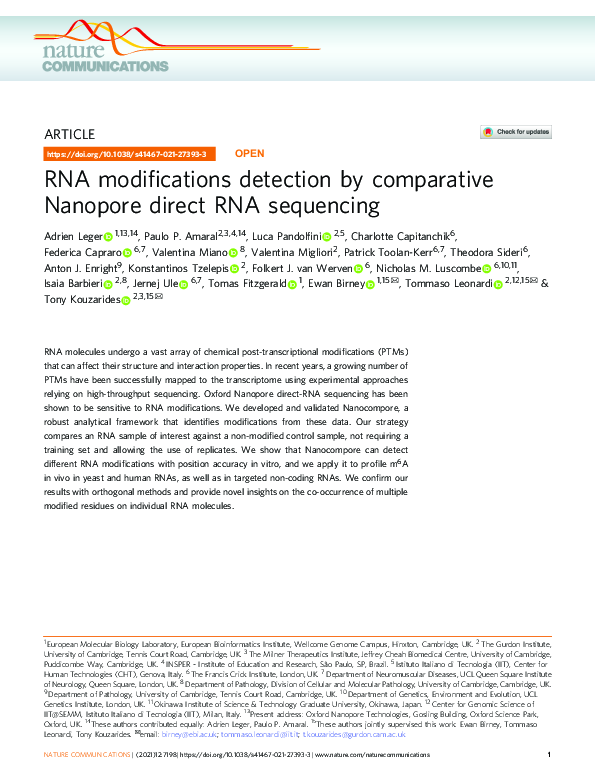 (PDF) RNA modifications detection by comparative Nanopore direct RNA ...