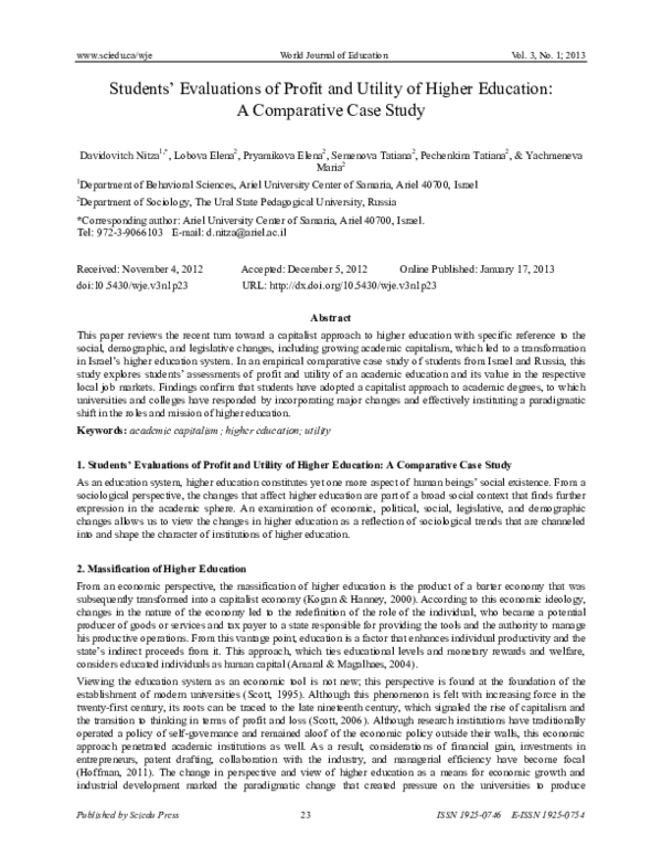(PDF) Students’ Evaluations of Profit and Utility of Higher Education ...
