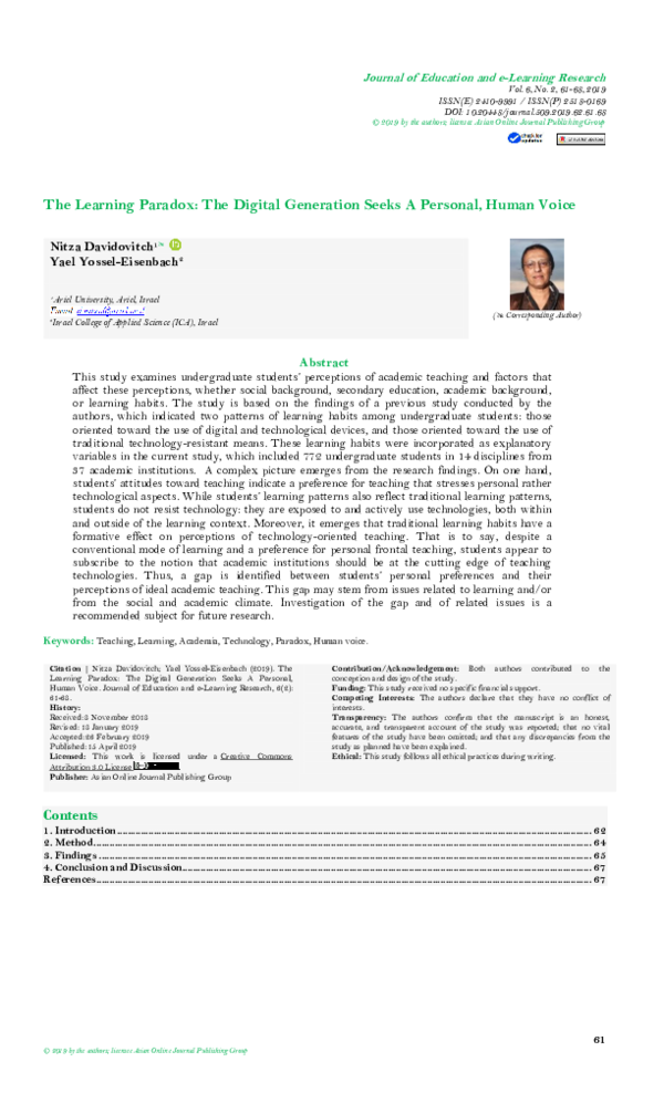 (PDF) The Learning Paradox: The Digital Generation Seeks A Personal ...