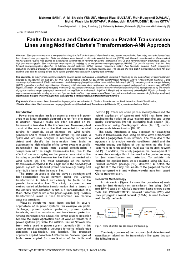 (PDF) Faults Detection and Classification on Parallel Transmission Lines using Modified Clarke’s ...