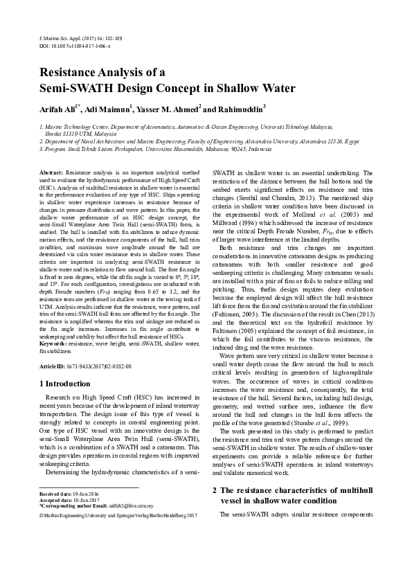 (PDF) Resistance analysis of a semi-SWATH design concept in shallow water