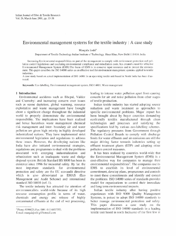(PDF) Environmental management systems for the textile industry :A case study