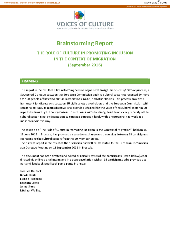 (PDF) Voices of Culture Final Report THE ROLE OF CULTURE IN PROMOTING ...