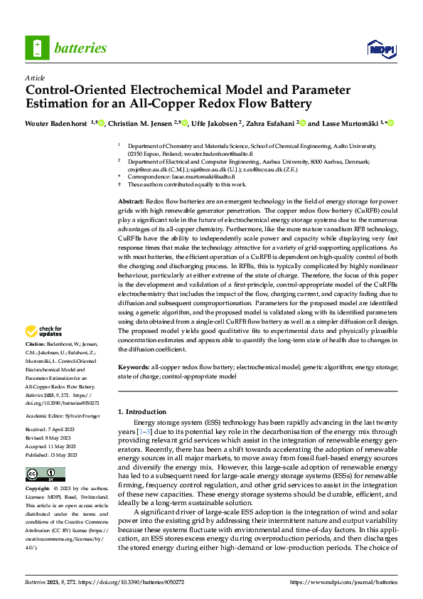 (PDF) Control-Oriented Electrochemical Model and Parameter Estimation for an All-Copper Redox ...