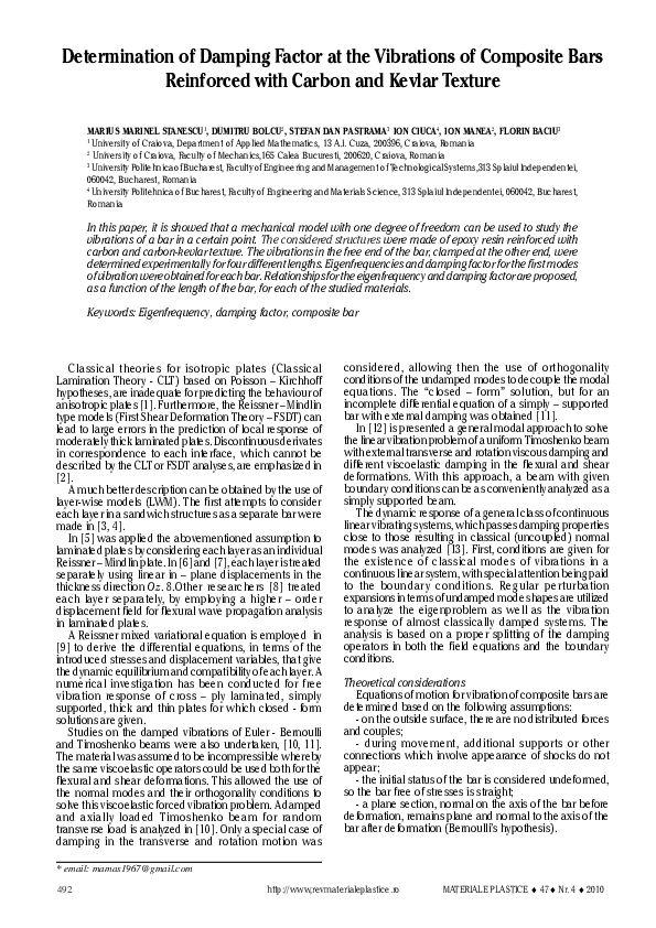 (PDF) Vibration Damping Factors in Carbon-Kevlar Composite Bars