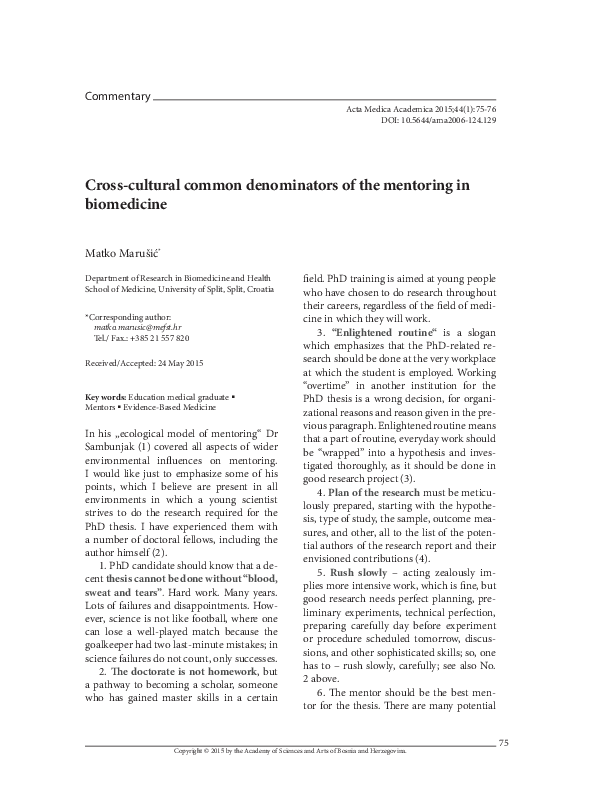 (PDF) Cross-cultural common denominators of the mentoring in ...