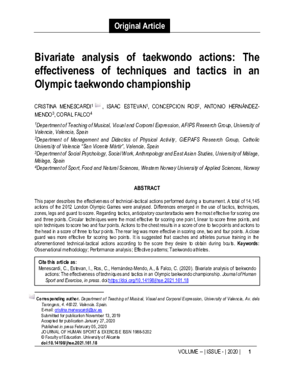 (PDF) Bivariate analysis of taekwondo actions: The effectiveness of techniques and tactics in an ...