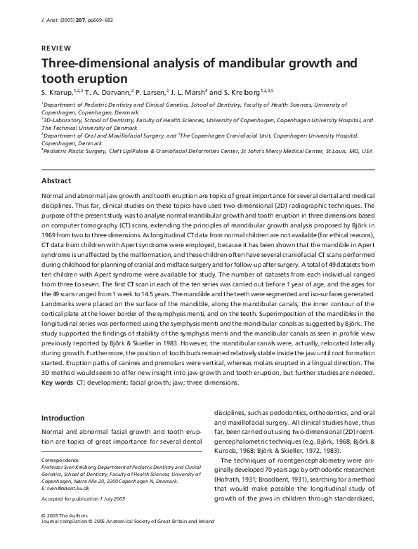 (PDF) Three-dimensional analysis of mandibular growth and tooth eruption