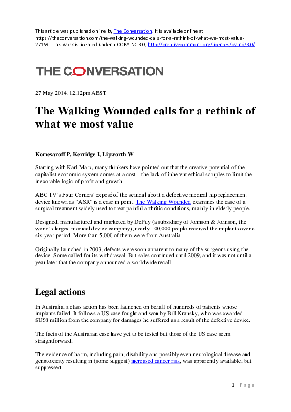 (PDF) The Walking Wounded calls for a rethink of what we most value