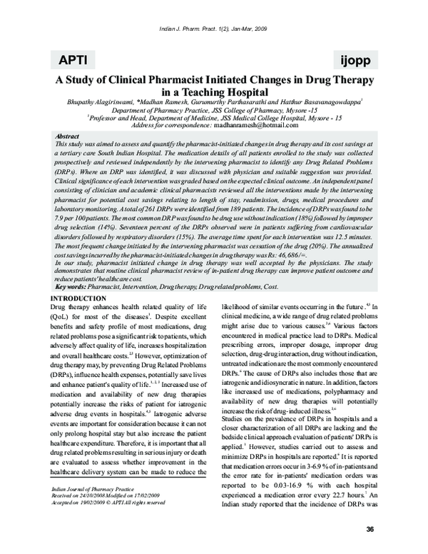 (PDF) A Study of Clinical Pharmacist Initiated Changes in Drug Therapy ...