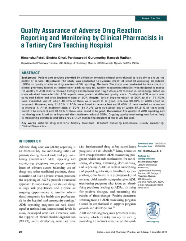 (PDF) Quality Assurance of Adverse Drug Reaction Reporting and ...