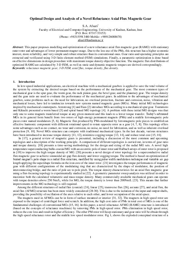 Pdf Optimal Design And Analysis Of A Novel Reluctance Axial Flux Magnetic Gear Sara Sara
