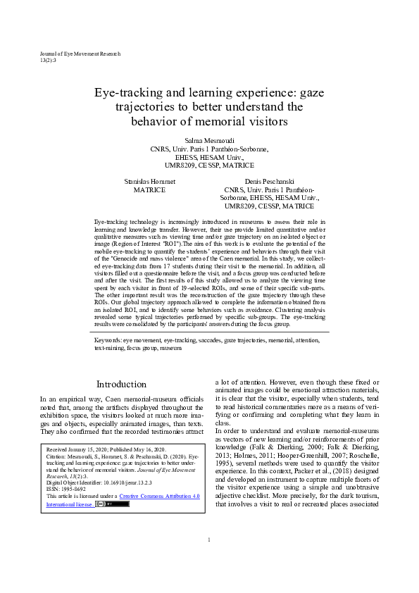 (PDF) Eye-tracking and learning experience: gaze trajectories to better understand the behavior ...