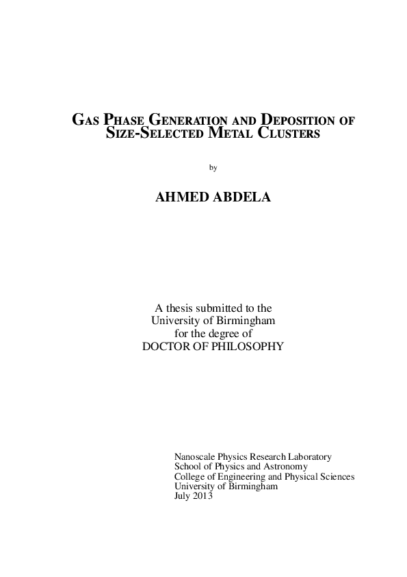 (PDF) Gas phase generation and deposition of size-selected metal clusters