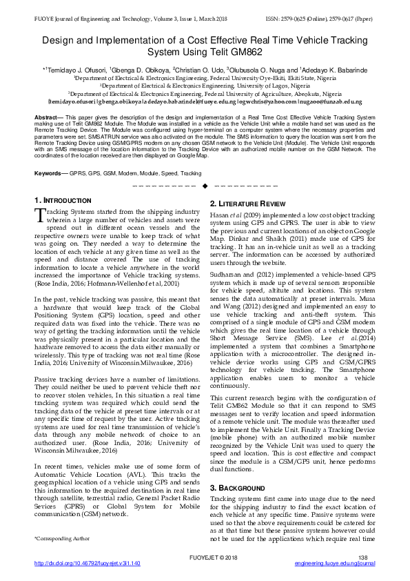 (PDF) Design and Implementation of a Cost Effective Real Time Vehicle Tracking System Using ...
