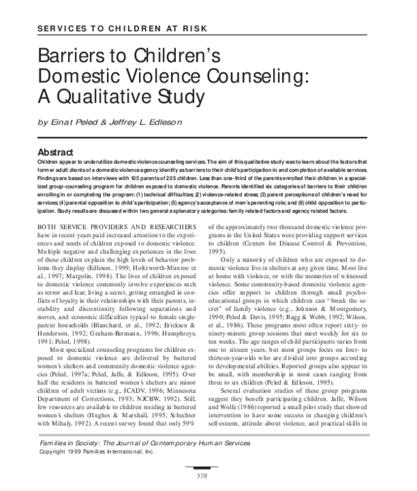 (PDF) Barriers to Children's Domestic Violence Counseling: A ...