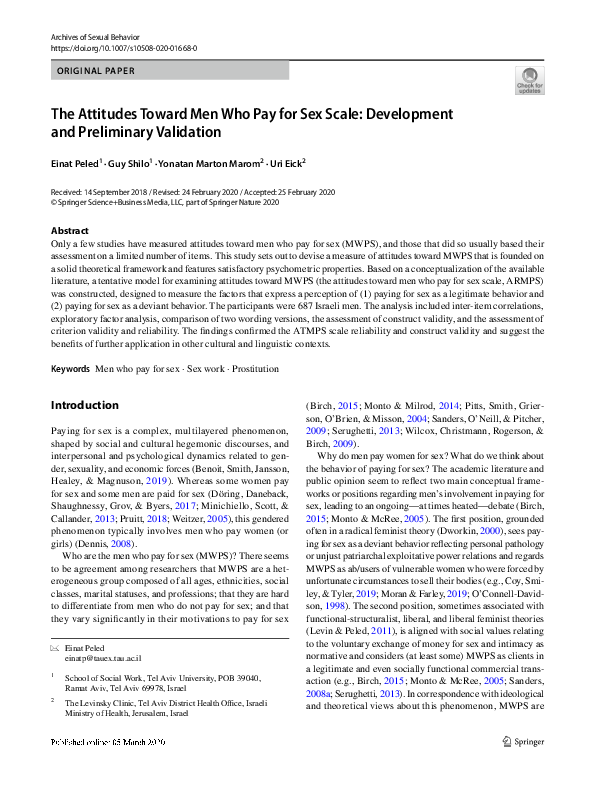 Pdf The Attitudes Toward Men Who Pay For Sex Scale Development And