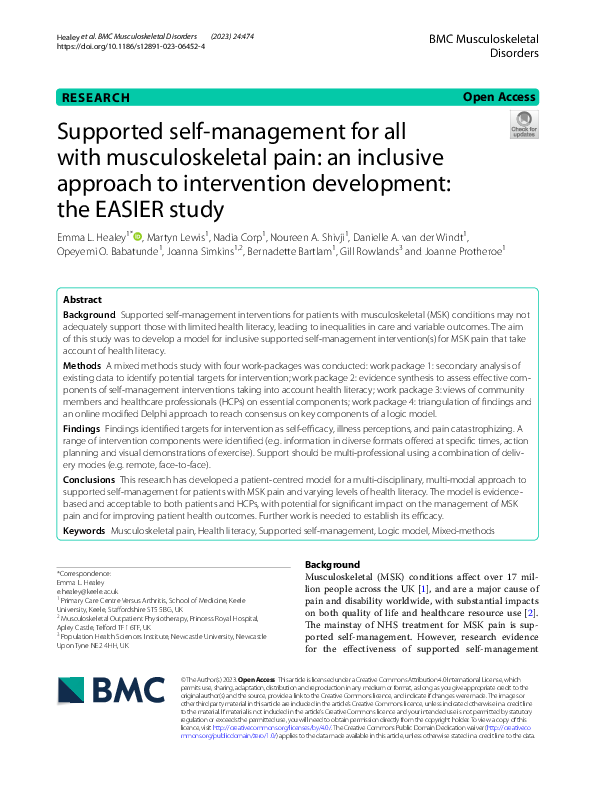 (PDF) Supported self-management for all with musculoskeletal pain: an ...