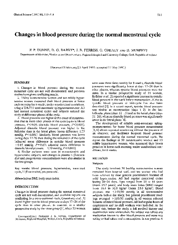 (PDF) Changes in blood pressure during the normal menstrual cycle ...