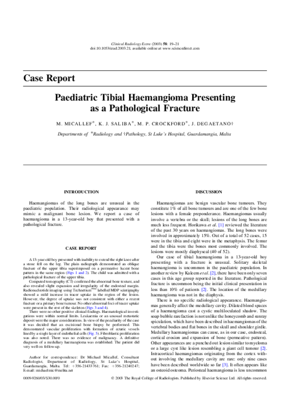 (PDF) Paediatric Tibial Haemangioma Presenting as a Pathological Fracture
