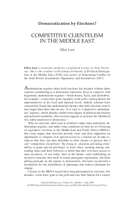 (PDF) Competitive Clientelism in the Middle East