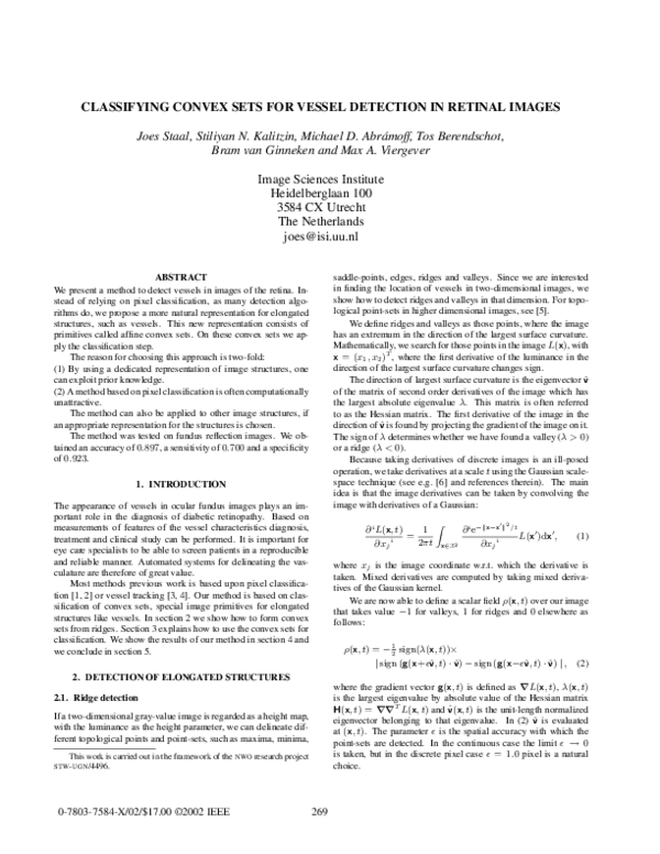(PDF) Classifying convex sets for vessel detection in retinal images
