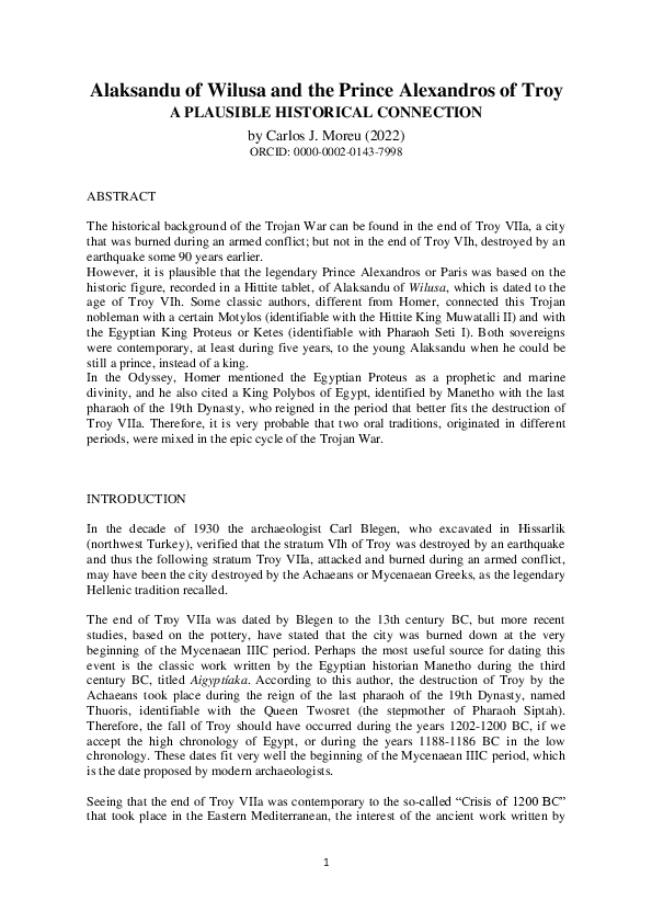 (PDF) Alaksandu of Wilusa and the Prince Alexandros of Troy: a ...