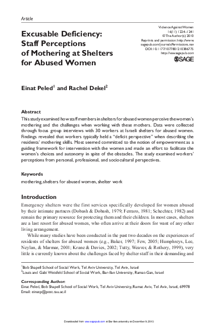 (PDF) Excusable Deficiency: Staff Perceptions of Mothering at Shelters ...