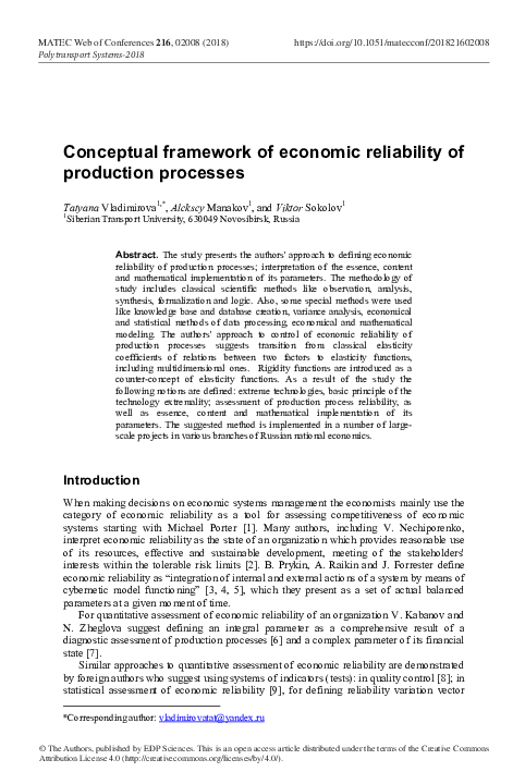 (PDF) Conceptual framework of economic reliability of production processes
