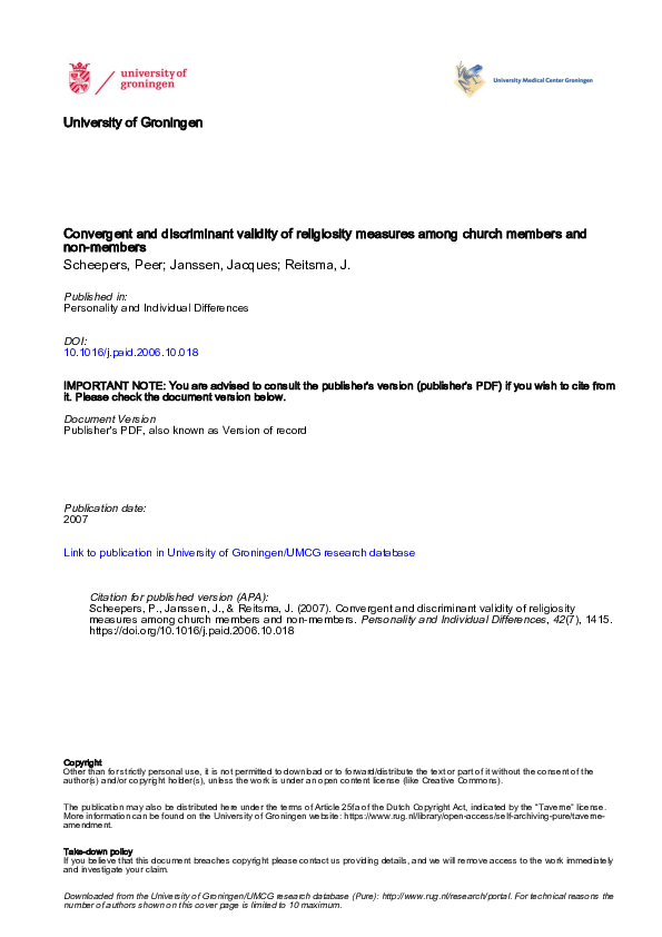 (PDF) Convergent and discriminant validity of religiosity measures ...
