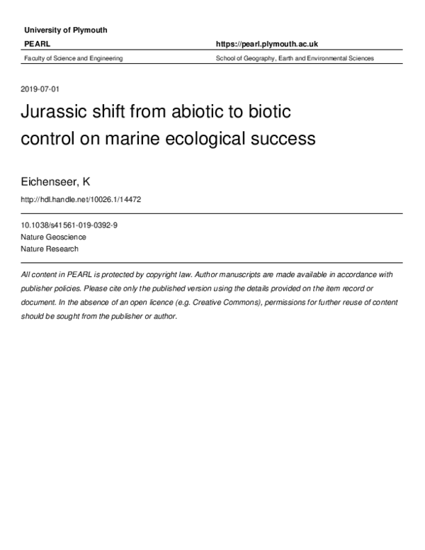(PDF) Jurassic shift from abiotic to biotic control on marine ...