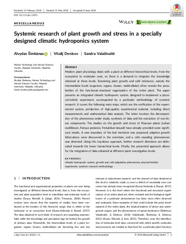 (PDF) Systemic research of plant growth and stress in a specially ...
