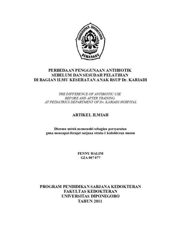 (PDF) PERBEDAAN PENGGUNAAN ANTIBIOTIK SEBELUM DAN SESUDAH PELATIHAN DI ...