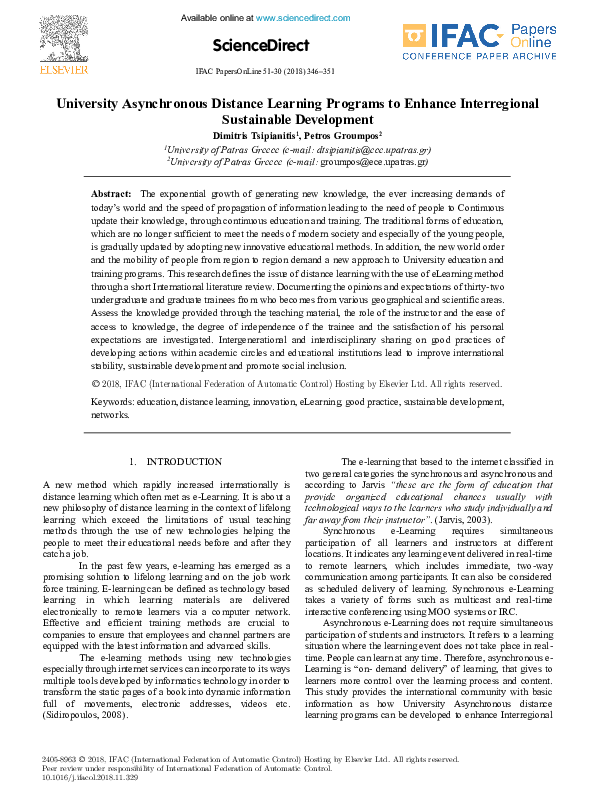 Pdf University Asynchronous Distance Learning Programs To Enhance