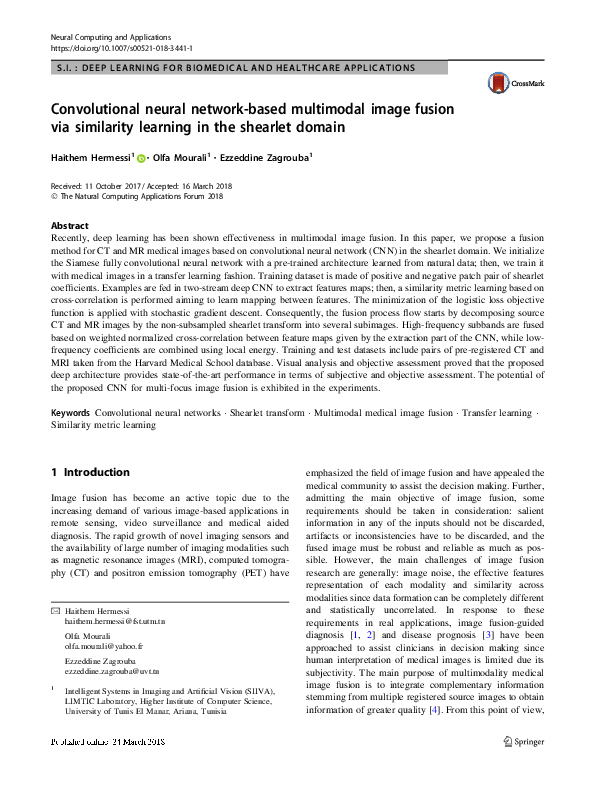 Pdf Convolutional Neural Network Based Multimodal Image Fusion Via