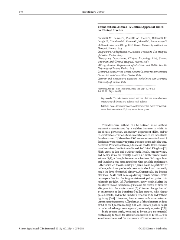 (PDF) Thunderstorm Asthma: A Critical Appraisal Based on Clinical Practice | Giorgio Ricci ...