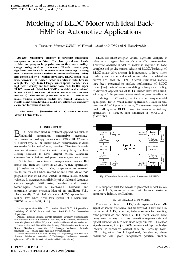 (PDF) Modeling of BLDC Motor with Ideal Back-EMF for Automotive ...