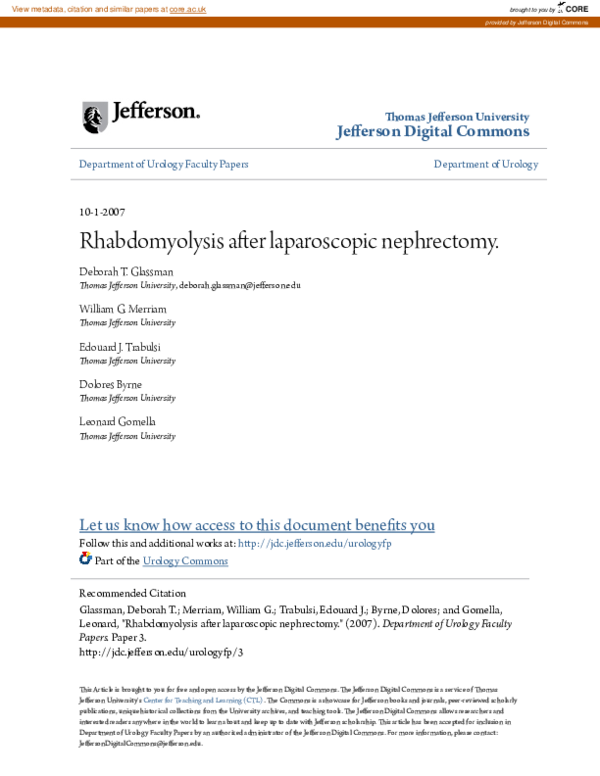 (PDF) Rhabdomyolysis after laparoscopic nephrectomy
