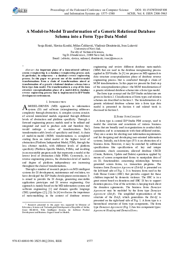 (PDF) A Model-to-Model Transformation of a Generic Relational Database Schema into a Form Type ...