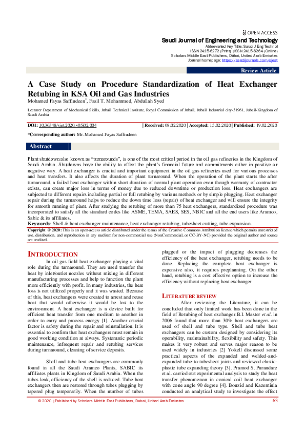 (PDF) A Case Study on Procedure Standardization of Heat Exchanger ...