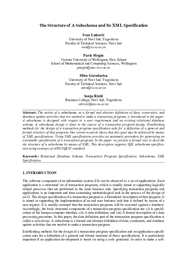 (PDF) The Structure of a Subschema and Its XML Specification