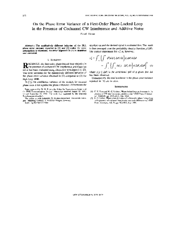 (PDF) On the phase error variance of a first-order phase-locked loop in ...