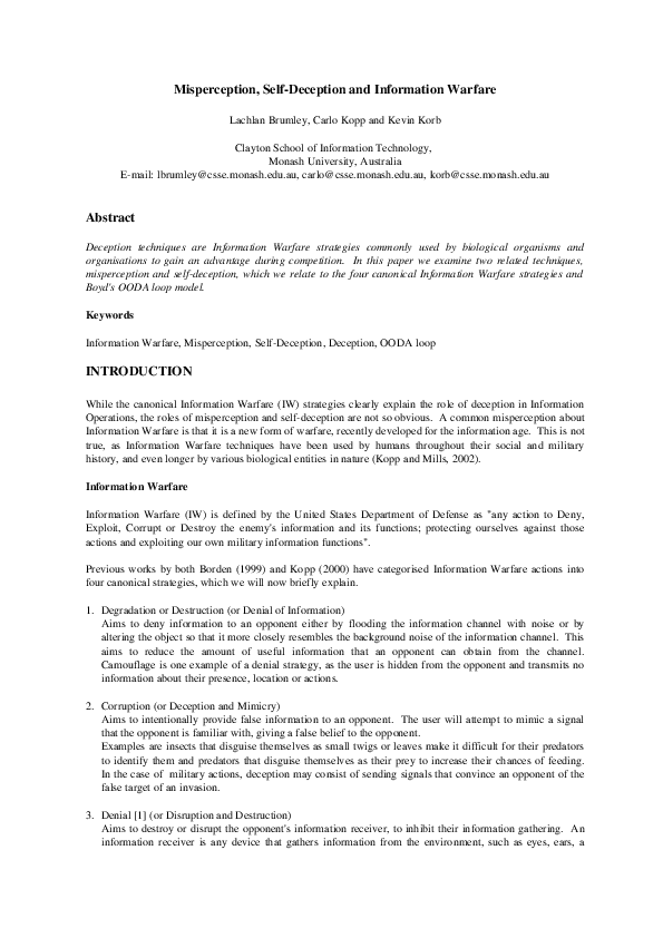 (PDF) Misperception, self-deception and information warfare