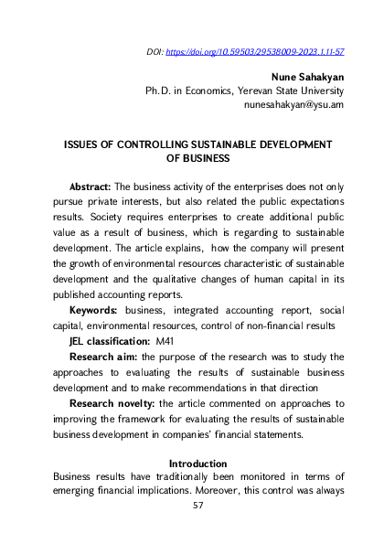 (PDF) Issues of Controlling Sustainable Development of Business
