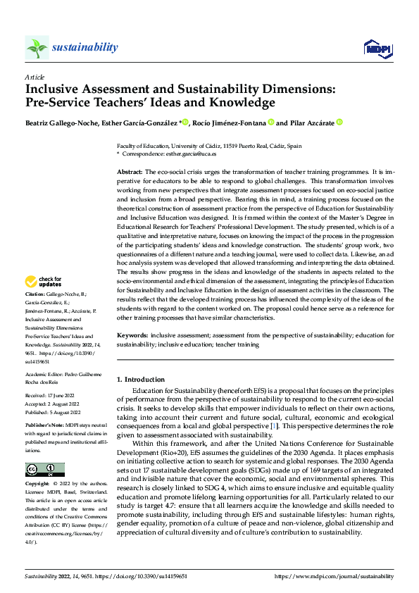 (PDF) Inclusive Assessment and Sustainability Dimensions: Pre-Service ...